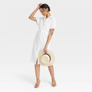 Universal Thread | Dresses | Womens Short Sleeve Linen Midi Shirtdress ...
